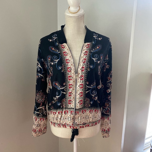 Angie | Jackets & Coats | Angie Red Black Boho Cotton Bomber Jacket ...